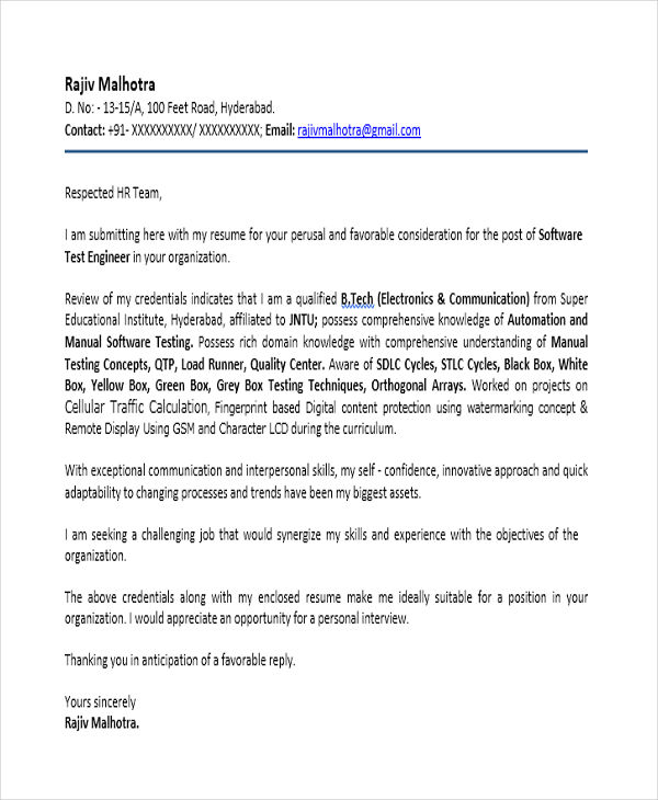 Application Letter For Job As A Fresher Cover Letters Sample Cover 