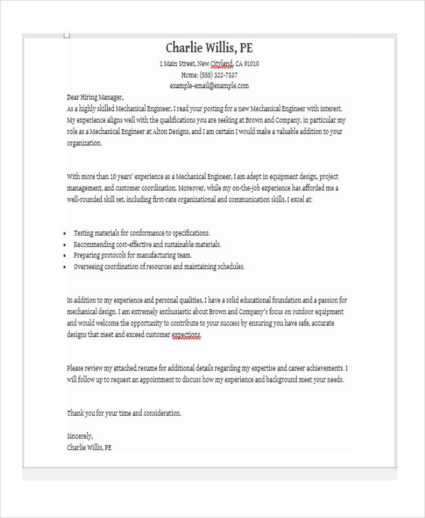 Job Application Letter For Engineer - 12+ Free Word, PDF Format Download