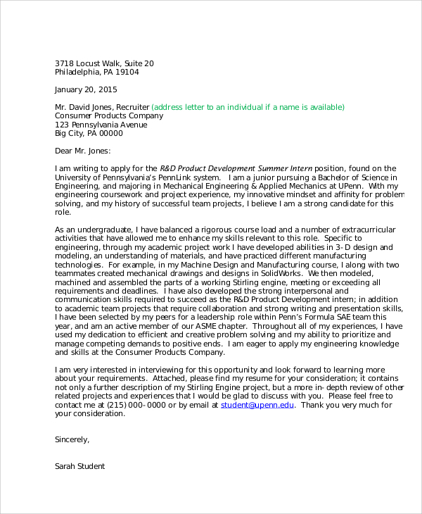 An Application Letter For Industrial Training Application Letter For 