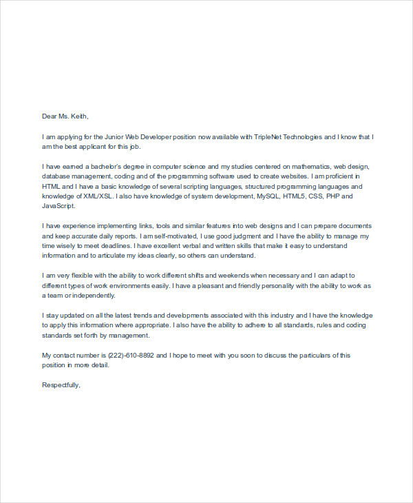 6 Job Application Letters For Web Designer