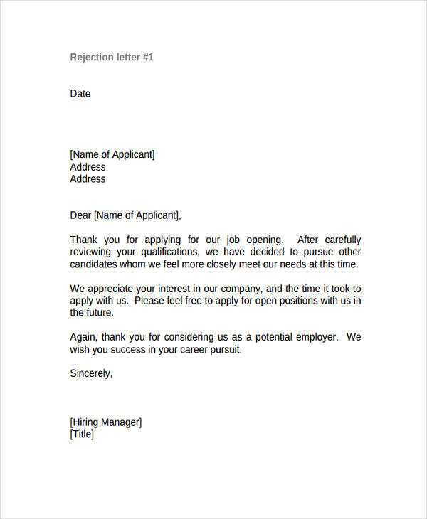 Rejection Letter To Candidate Collection Letter Template Collection