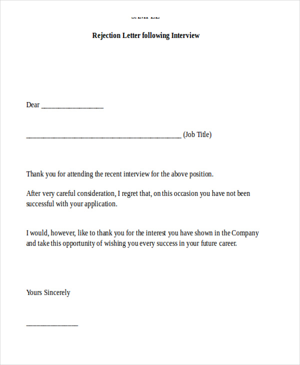 12+ Sample Job Applicant Rejection Letters in Google Docs | Word ...