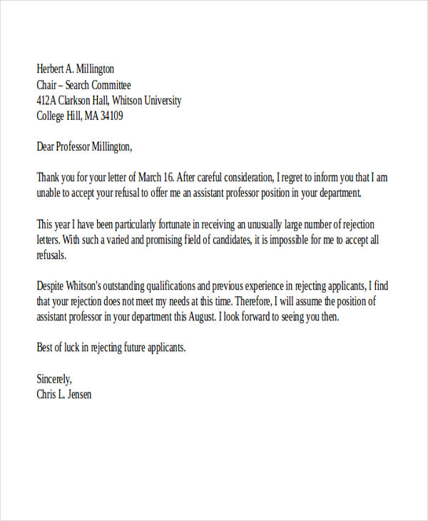 12+ Sample Job Applicant Rejection Letters in Google Docs | Word ...