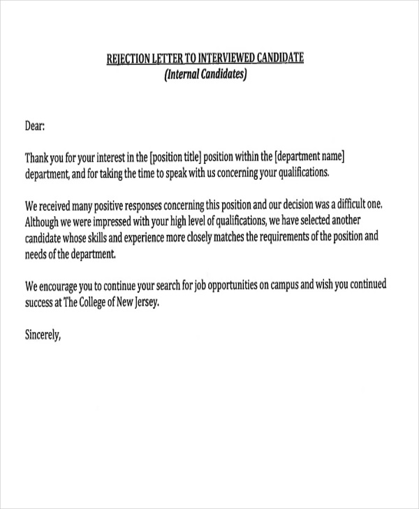How To Write A Job Rejection Email Sample More For Application Cover 