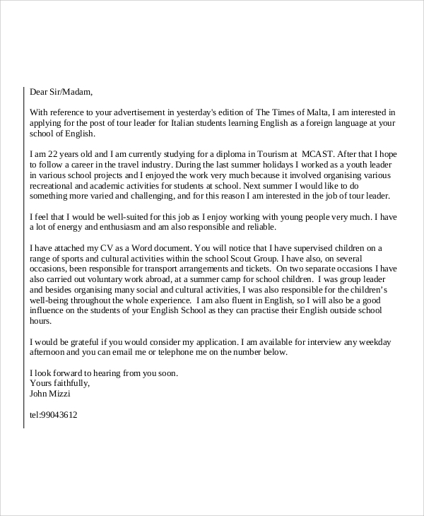 11 Sample Email Application Letters