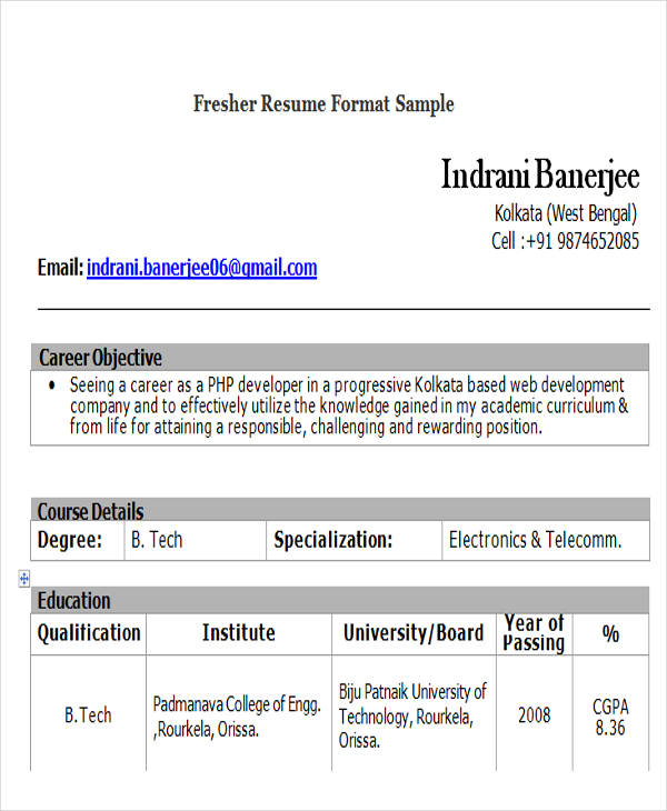 23+ Modern Fresher Resume Templates