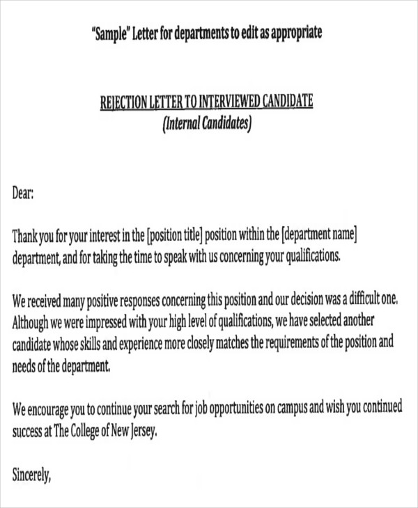 9 Job Application Rejection Letters Templates For The Applicants 9 Free Word PDF Format 