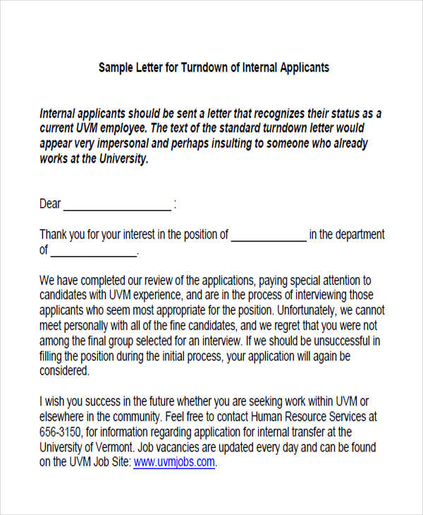 9+ Job Application Rejection Letters Templates for the Applicants - 9 ...