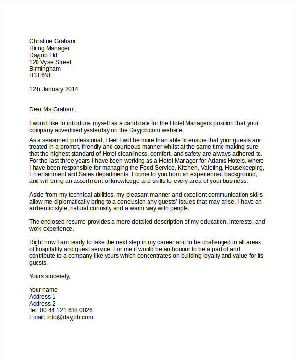 Application Letter To Hotel Manager Www busyfingerspatchwork