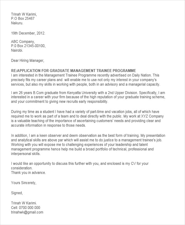 Job Application Letter For A Graduate