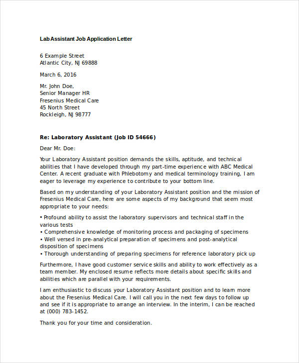 How To Write Application Letter As A Laboratory Assistant