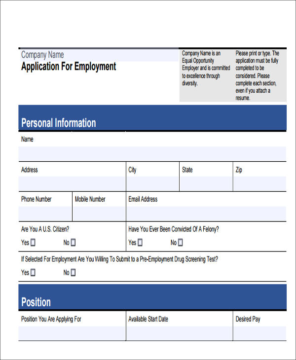49+ Job Application Form Templates