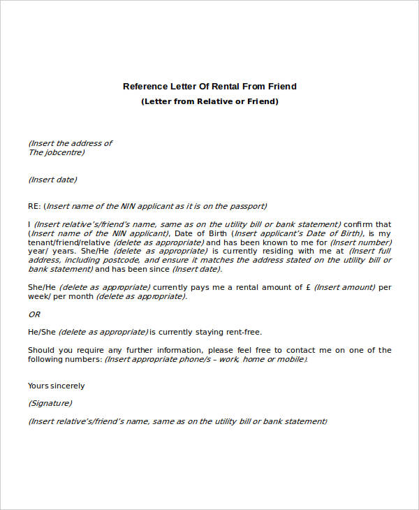 11 Rental Reference Letter Templates Word PDF Apple Pages