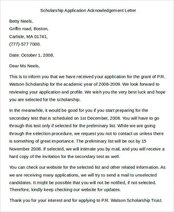 Sample Application Acknowledgement Letters - 8+ Free Sample, Example ...