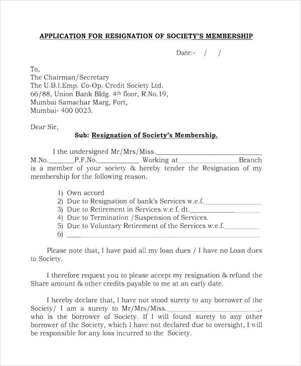 Membership Resignation Letters Template - 15+ Word, PDF Format Download