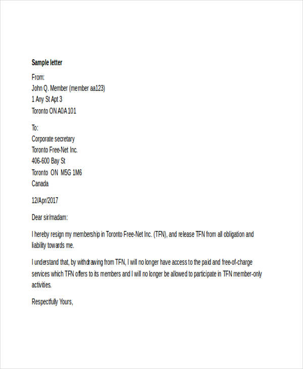 Membership Resignation Letters Template - 15+ Word, PDF Format Download