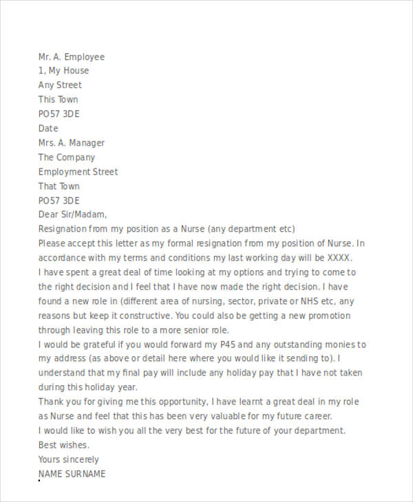 How To Write A Nursing Resignation Letter Sample Onvacationswall