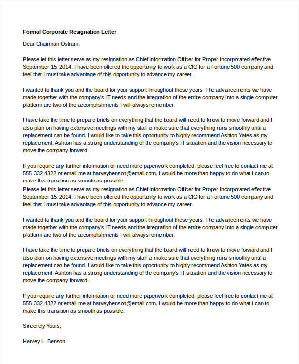 Corporate Resignation