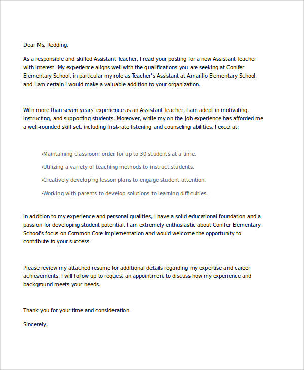 13 Job Application Letters For Teacher Sample Example Format Download