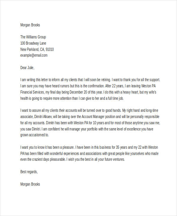 Letter To Clients Of Resignation Sample Resignation Letter Letter To Clients Of Resignation Sample Resignation Letter