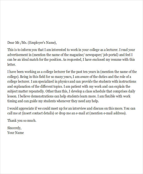 Free 13+ Job Application Letters For Teacher, Sample, Example, Format ...