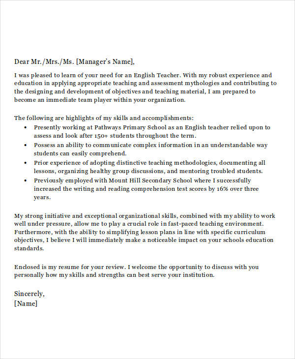 13 Job Application Letters For Teacher Sample Example Format Download 13 Job Application Letters For Teacher Sample Example Format Download