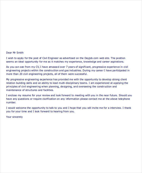 Application Letter Sample For Civil Engineers Food Ideas