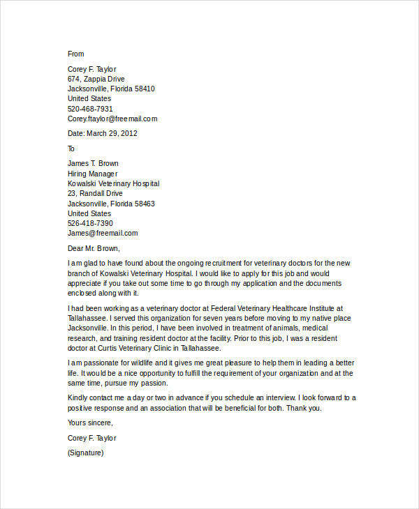 Free 14+ Sample Job Application Letter for Doctors