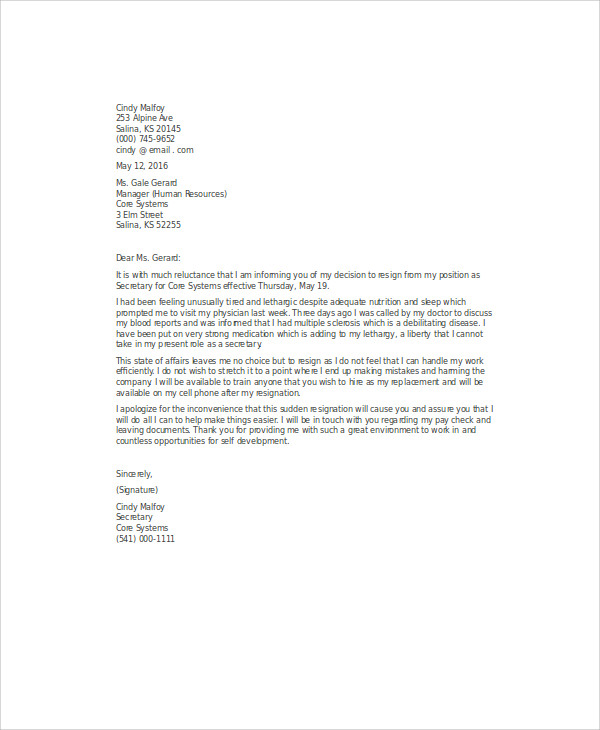 Medical Resignation Letters Template - 11+ Free Word, PDF Format Download