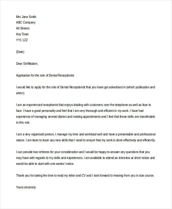 18+ Sample Job Application Letter for Receptionist