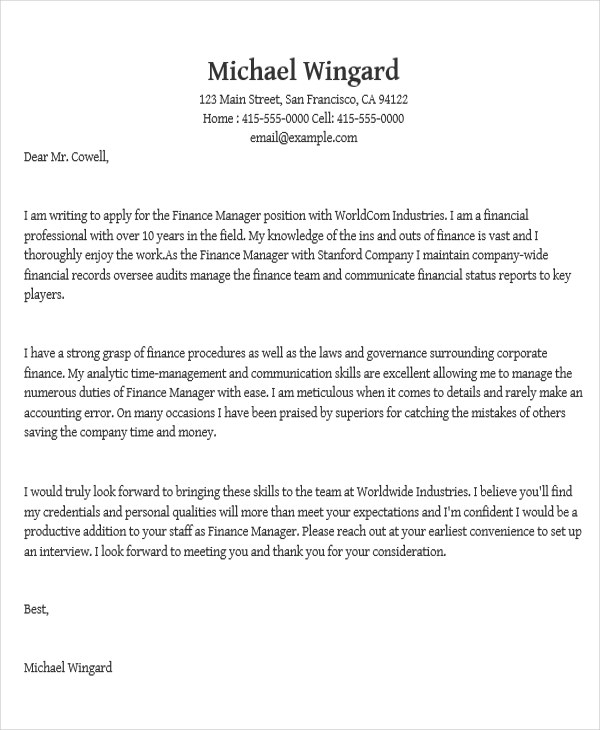 Application Letter For Manager Job Management