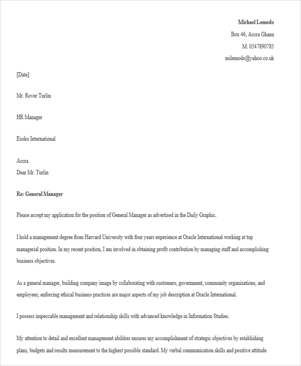 Cover Letter For Management Position For Your Needs Letter Template