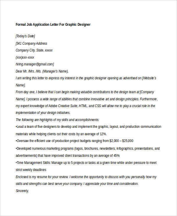 10+ Job Application Letters For Graphic Designer - Free Sample, Example ...