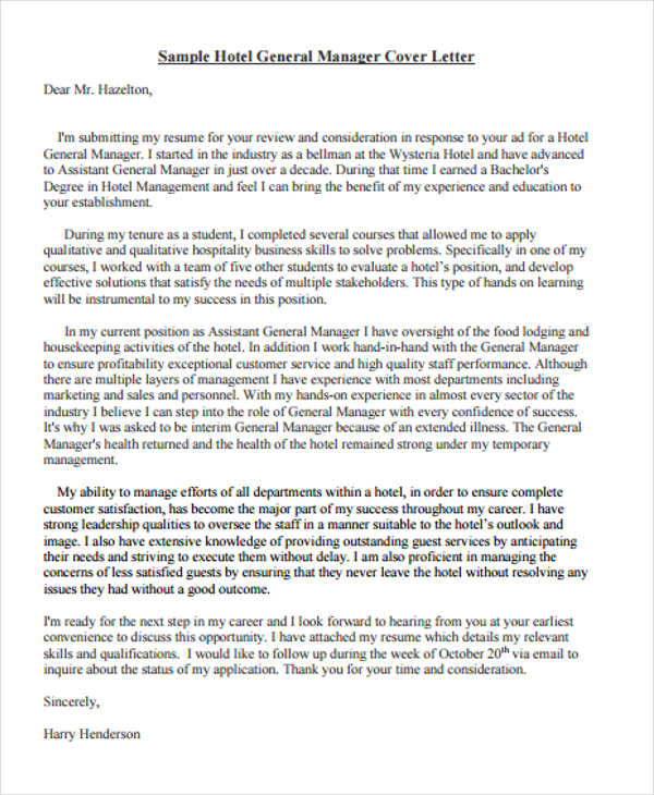 Sample Application Letter For General Manager Position General Manager Cover Letter