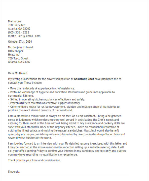 Application Letter For Assistant Chef Custom Writing Online