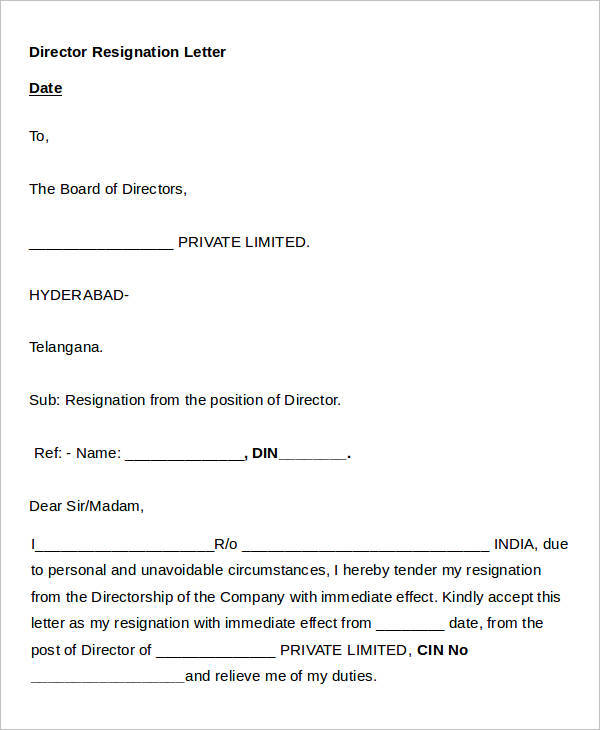 Sample Director Resignation Letters 14 Free Sample Example Format 