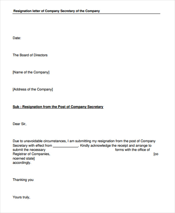 Sample Corporate Resignation Letters - 10+ Free Sample, Example, Format ...