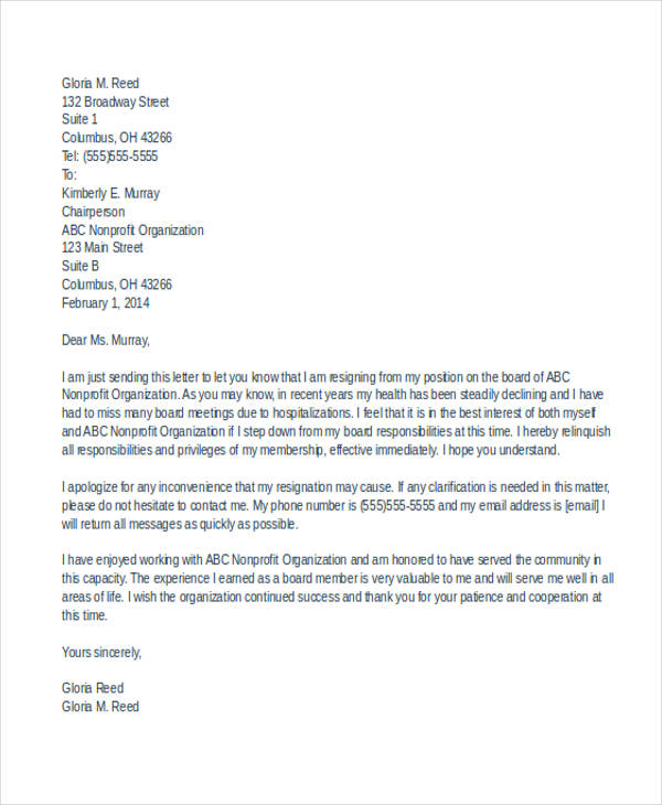 11 Board Resignation Letters Sample Example Format Download