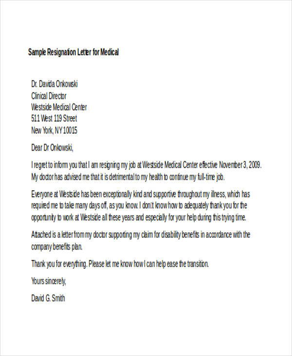12 Sample Medical Resignation Letters In PDF MS Word Apple Pages Google Docs
