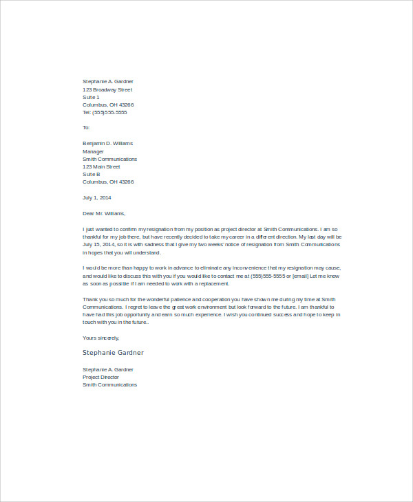 Thank You Resignation Letter To Boss Job Resignation Letter Template