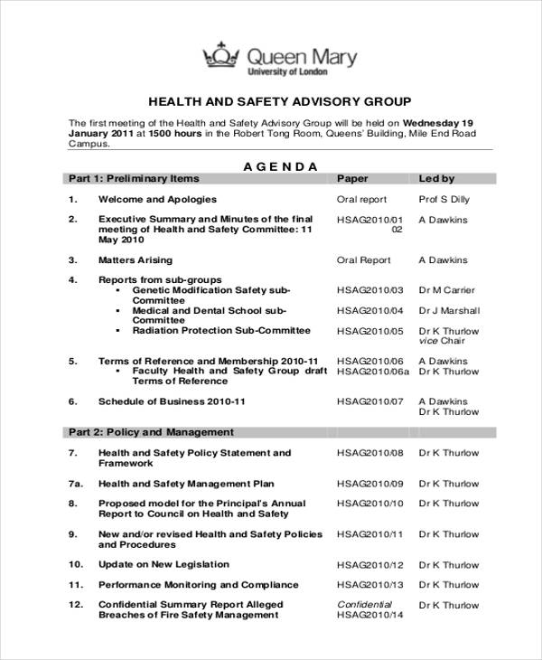 Safety Agenda Templates 10 Free Sample Example Format Download Safety Agenda Templates 10 Free Sample Example Format Download