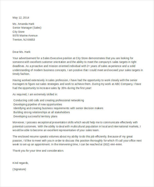 Executive Cover Letters Sample Executive Cover Letter