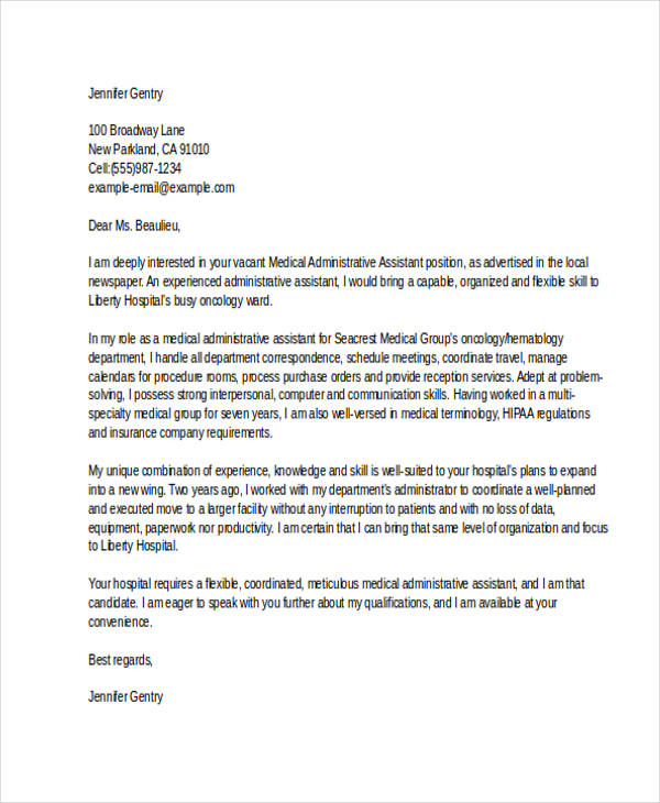 Application Letter Assistant Secretary