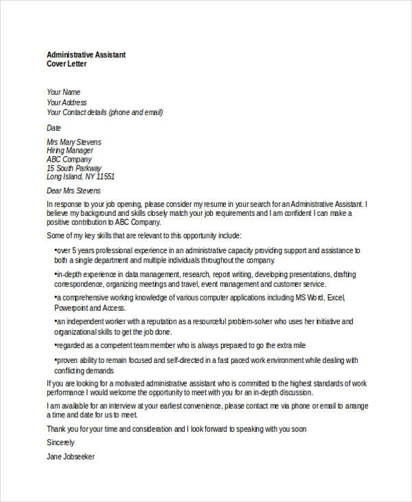 10+ Job Application Letter For Administrative Assistant - Free Sample ...