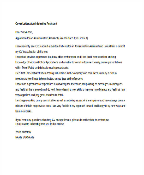 10+ Job Application Letter For Administrative Assistant - Free Sample ...