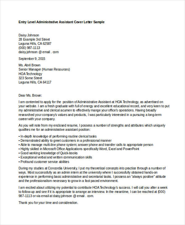 10+ Job Application Letter For Administrative Assistant - Free Sample ...