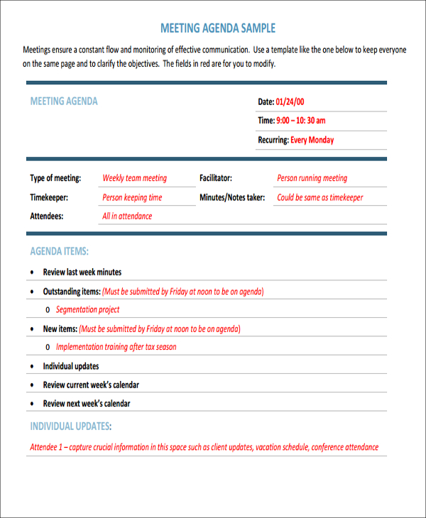 Weekly Meeting Agenda Template The Best Professional Template