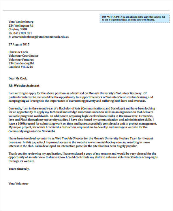 Free 11+ Job Application Letter For Volunteer, Example Format Download
