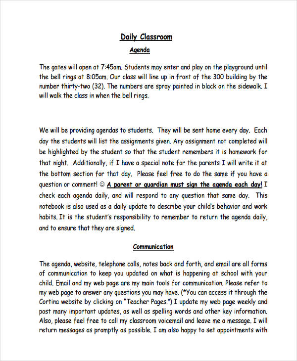 16+ Classroom Agenda Examples - Free Sample, Example Format Download