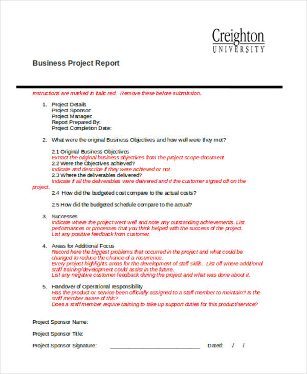 Sample Project Report Format For New Business Classles Democracy Vrogue